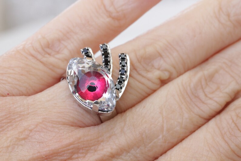 EVIL Eye Ring Red Eye Ring Crystals Ring Red Black Ring - Etsy