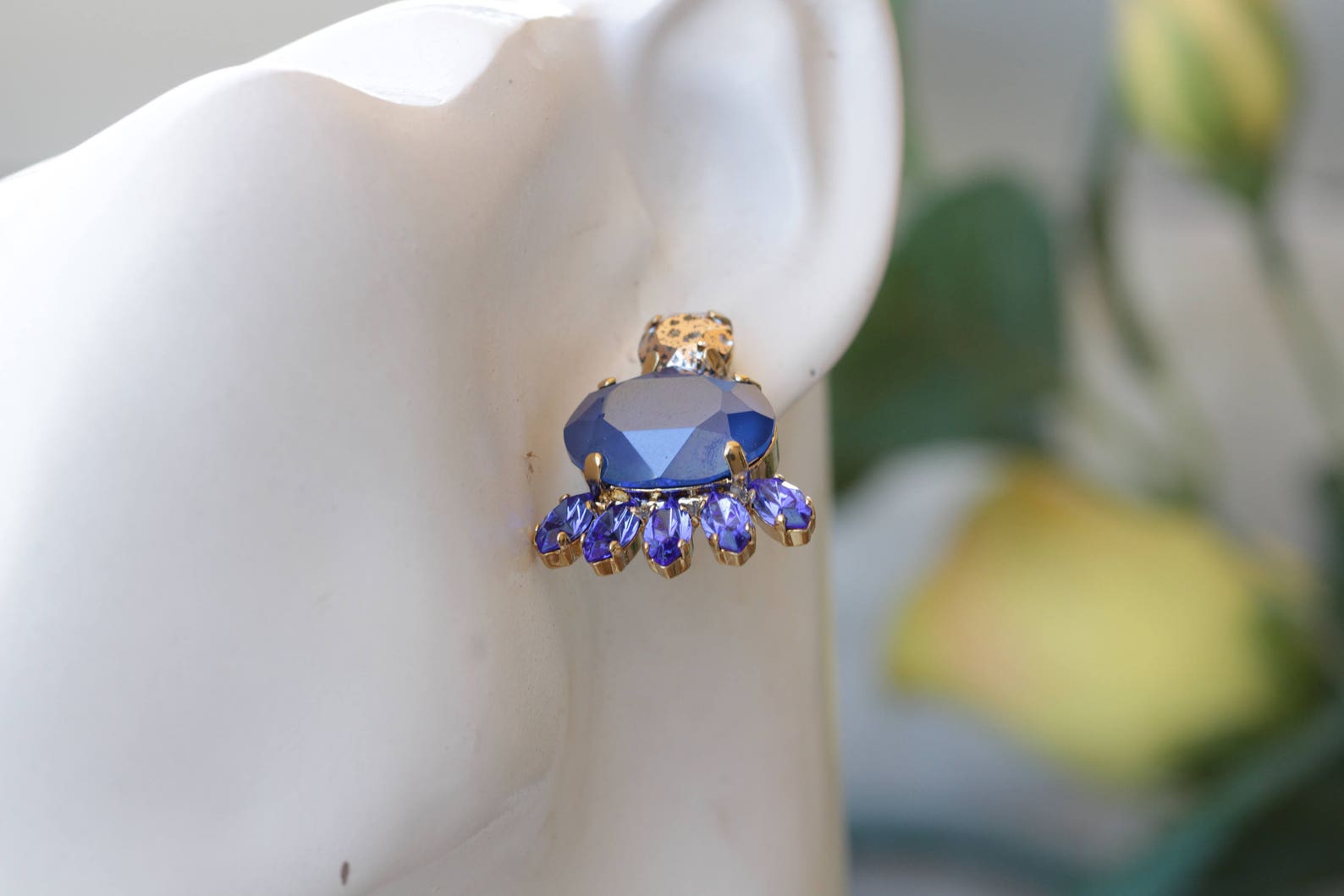 DARK BLUE EARRINGS Sapphire Bridal Studs Large Studs - Etsy