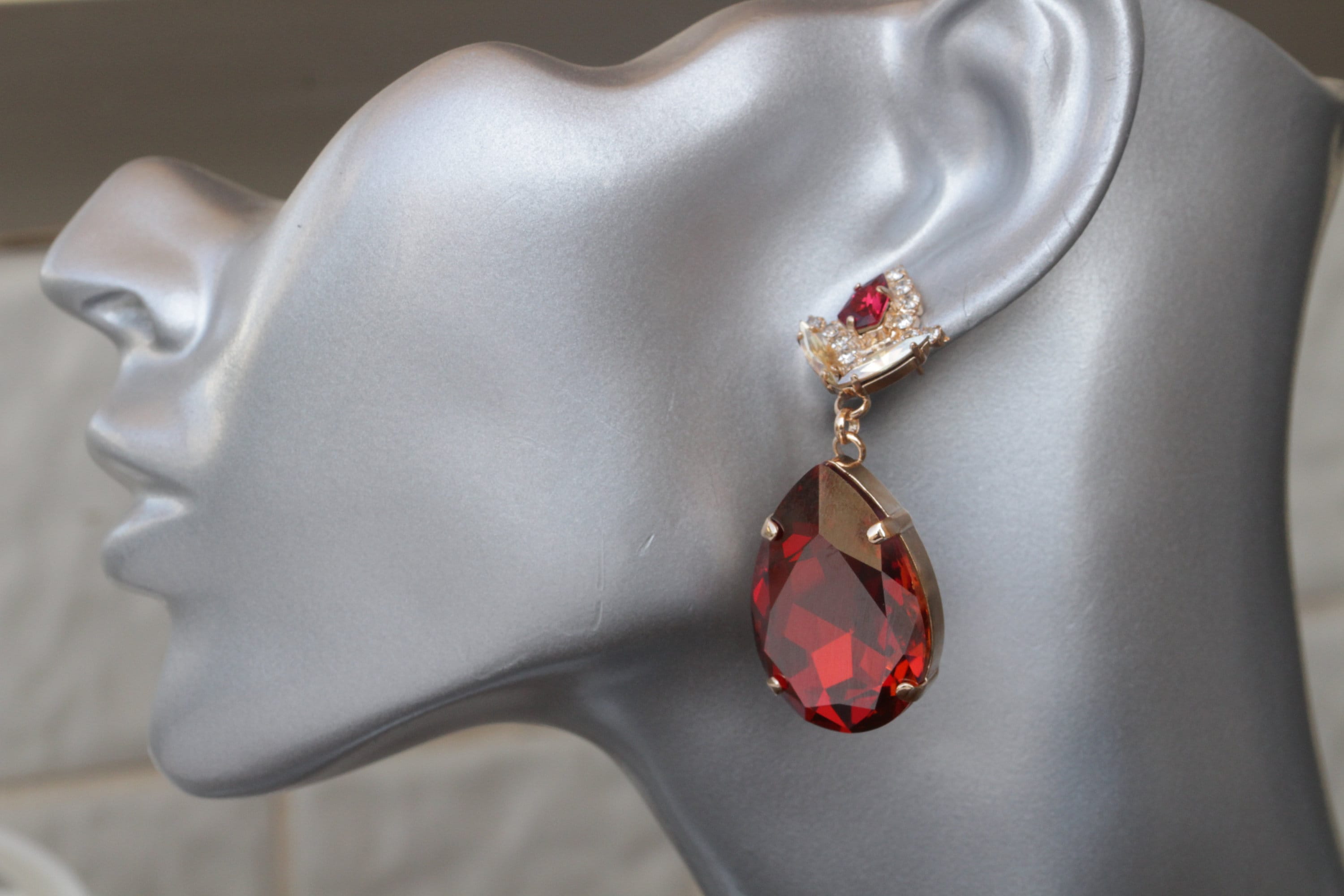 RED EARRINGS Red Ruby Earrings Big Dangle Earrings Bridal | Etsy