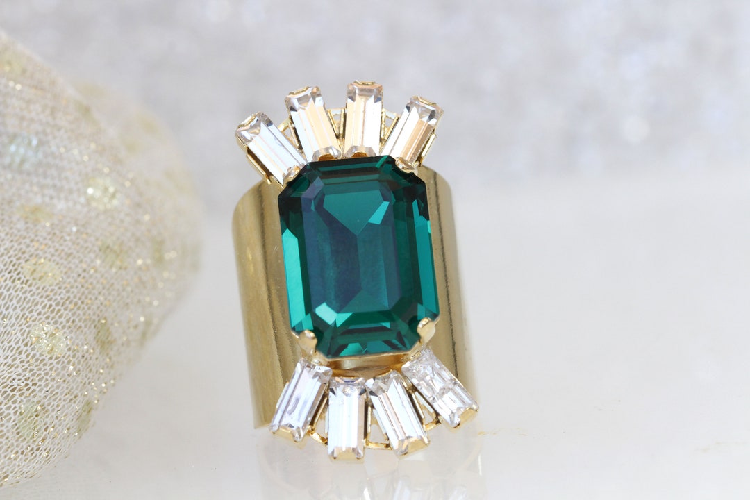 Emerald STATEMENT RING, Cocktail Emerald Ring, Emerald Crystal Ring ...