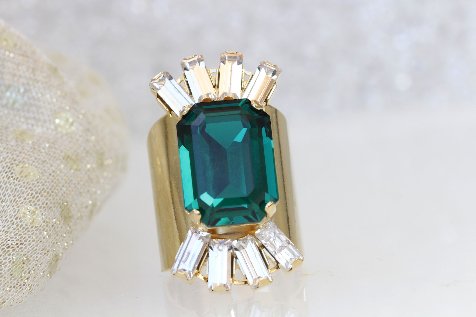 Emerald STATEMENT RING Cocktail Emerald Ring Emerald Crystal - Etsy
