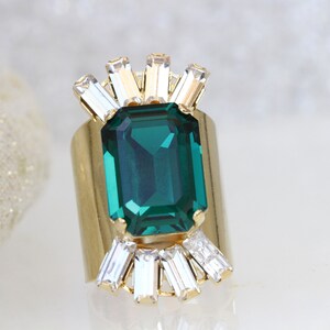 Emerald STATEMENT RING, Cocktail Emerald Ring, Emerald Crystal Ring ...