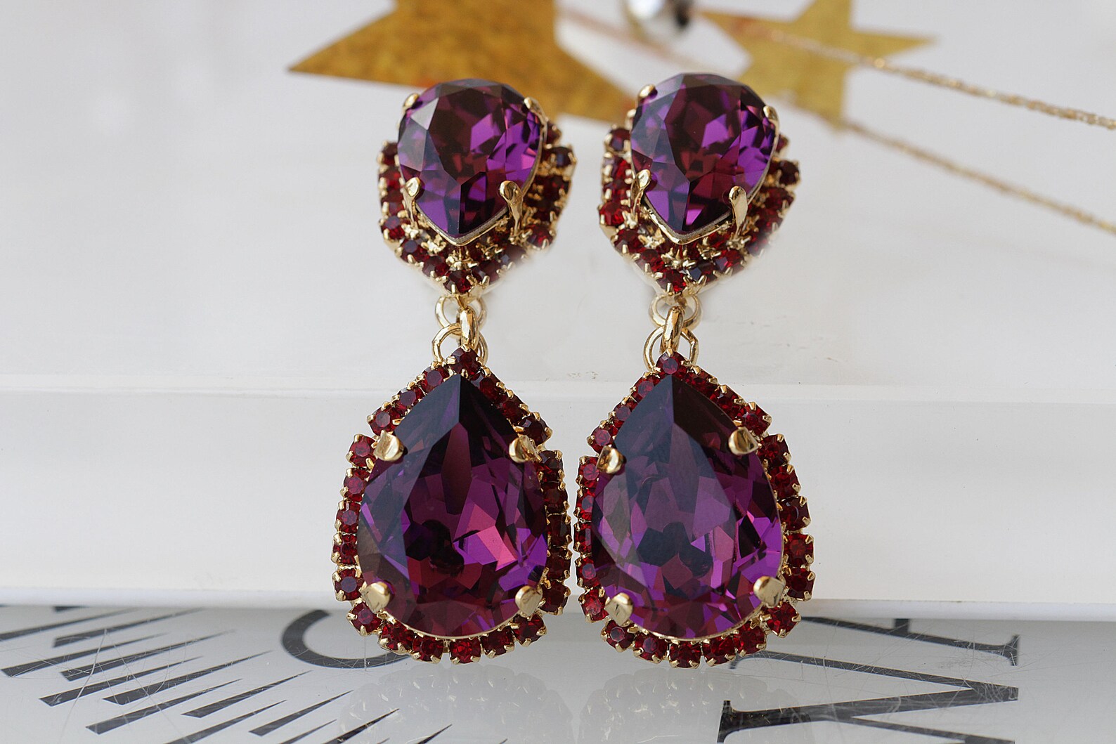 PURPLE EARRINGS Purple And Red Garnet Bridal Chandelier | Etsy