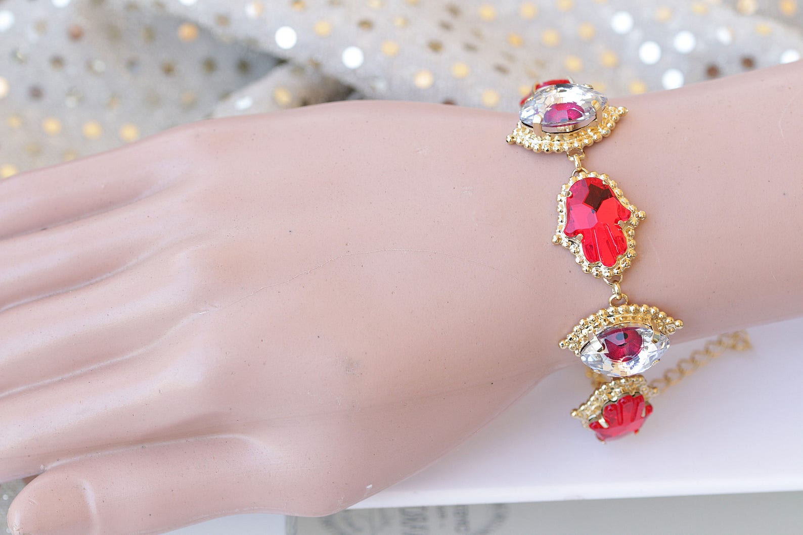 Red Crystal Hamsa Bracelet, Turkish Eye, Good Luck Bracelet - Etsy