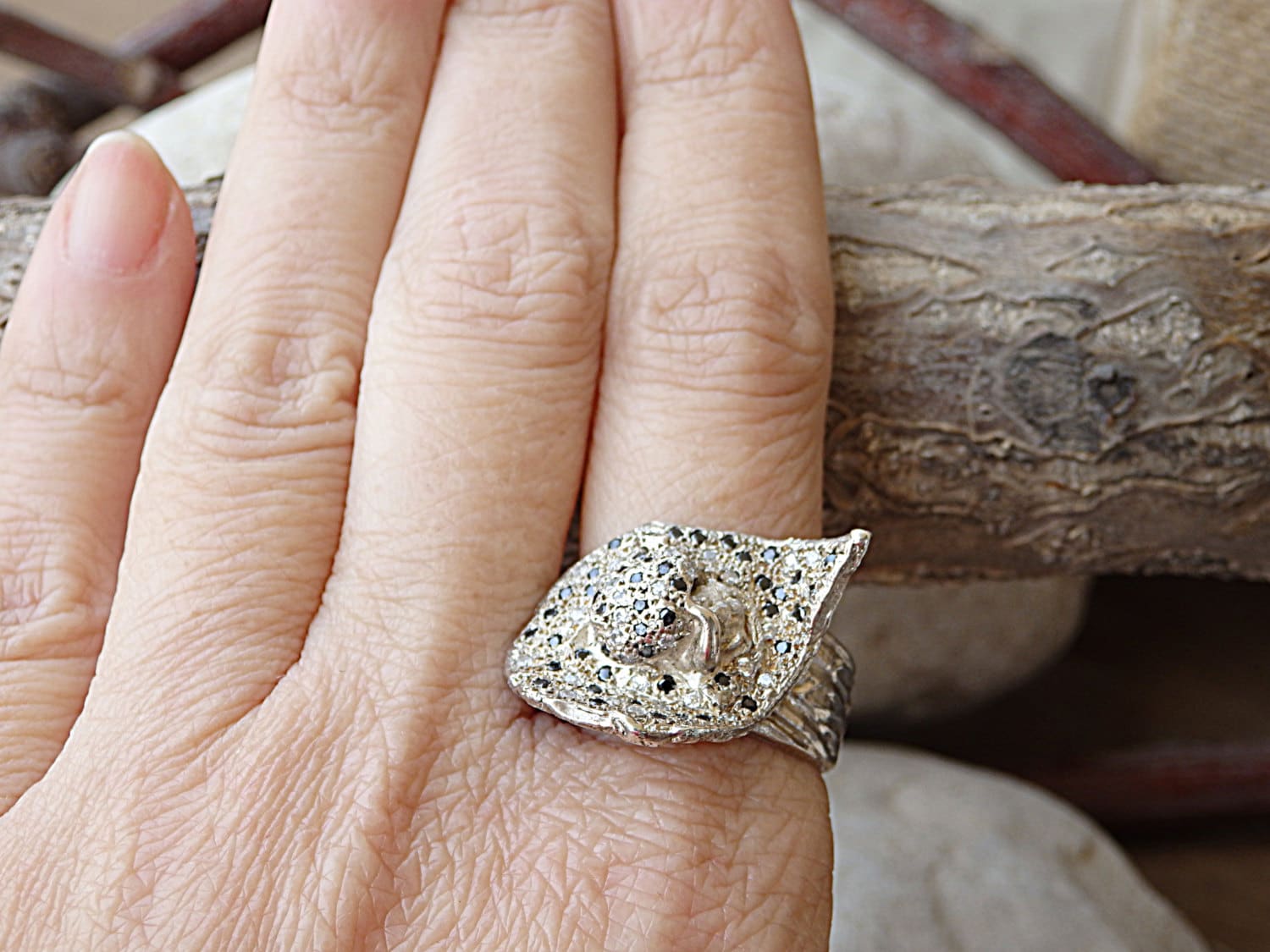 Big Ring. 925 Sterling Silver Ring With Black and White Cubic - Etsy UK