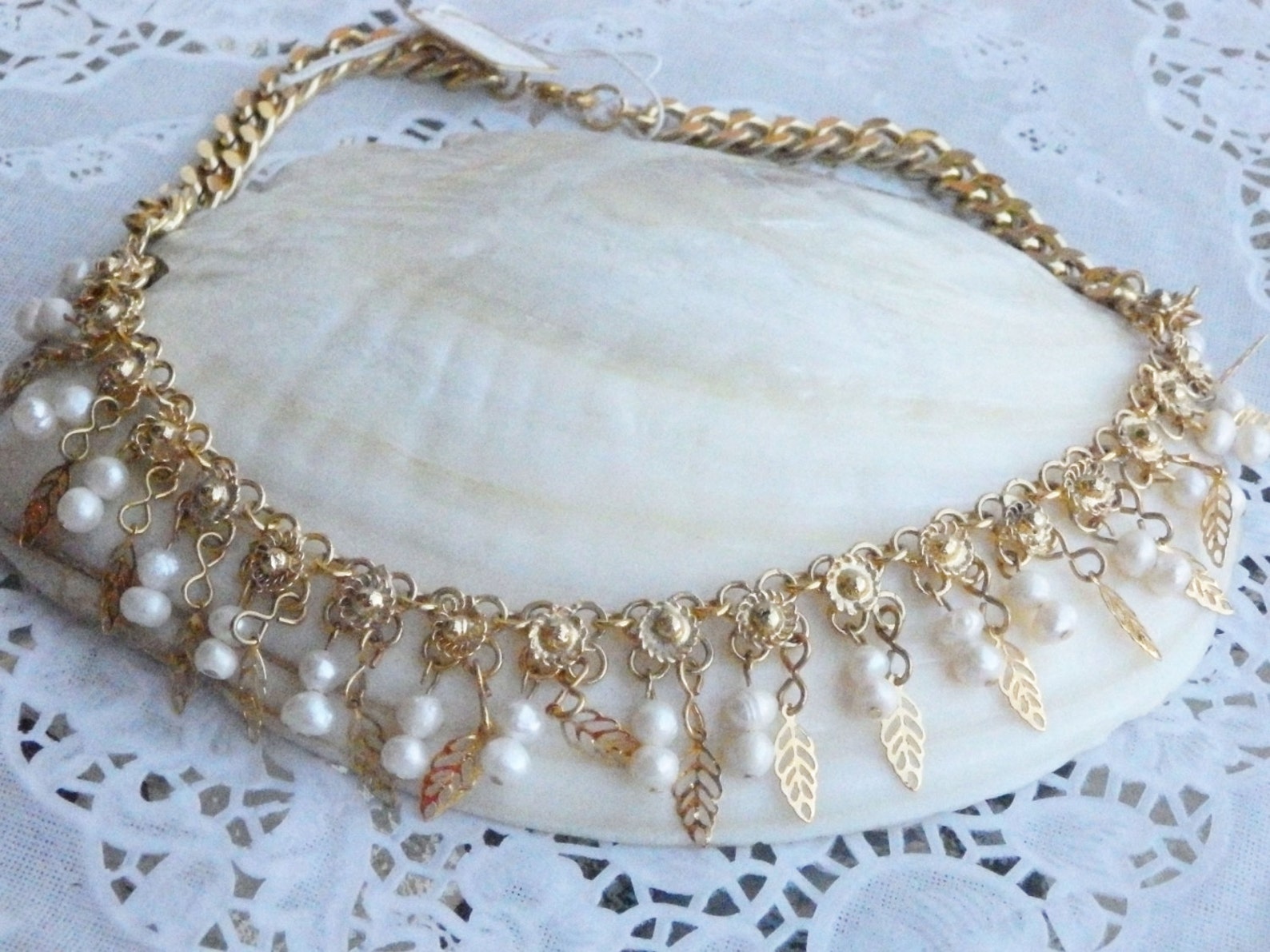 Wedding Pearl Necklace. Freshwater Fringes Pearl Jewelry. Bridal ...