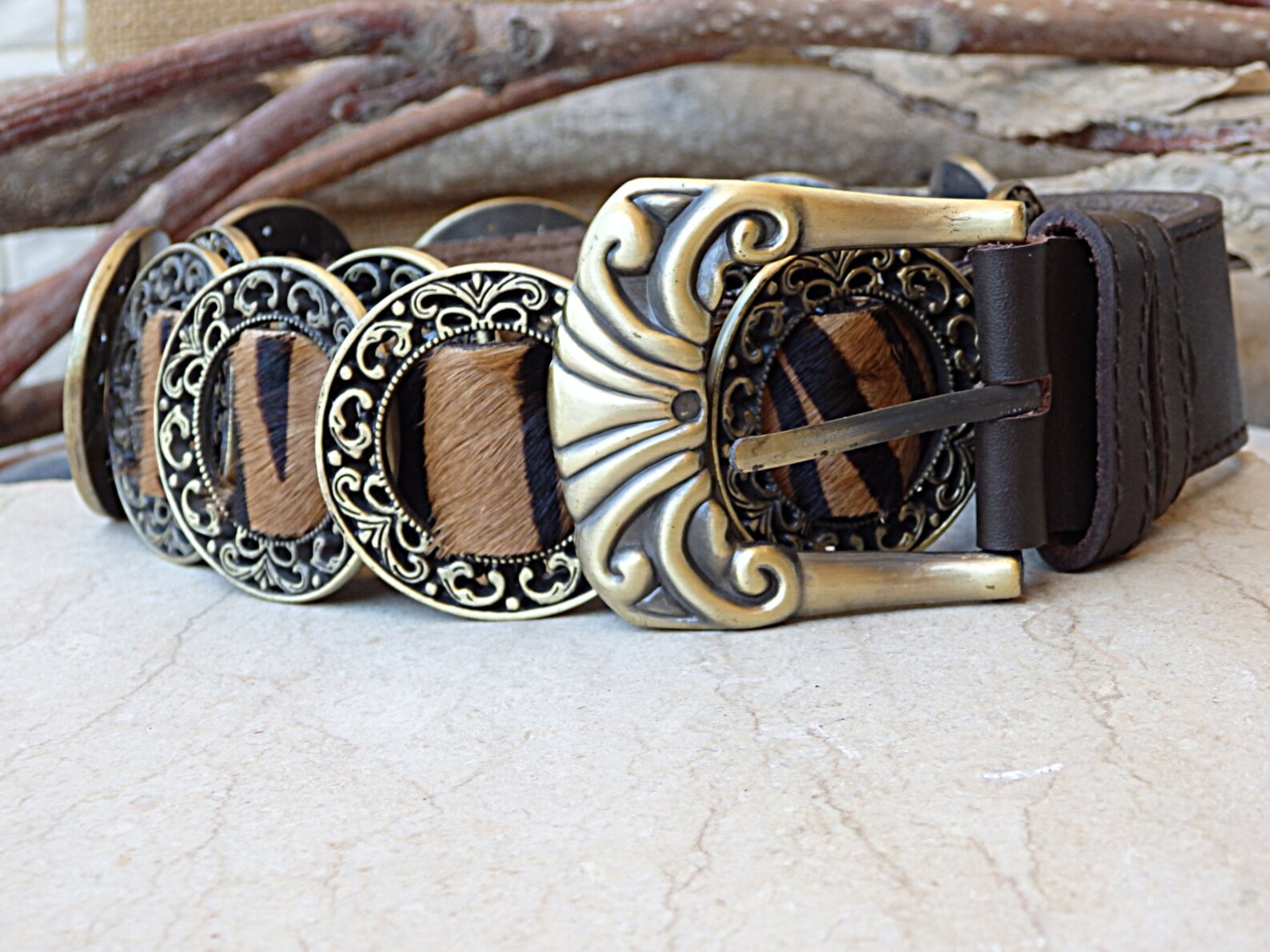 Tiger Leather Belt, Dark Brown Leather Belt, Buckle Leather Belt, Women ...