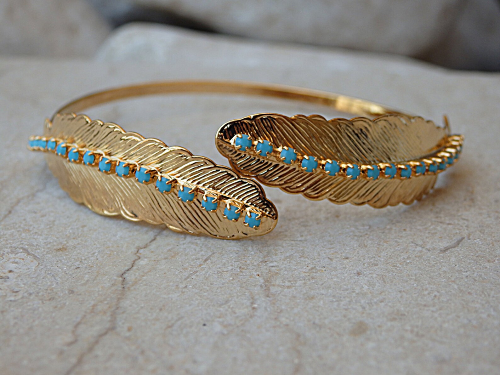 Feather Hoop Earrings, Gold Turquoise Hoop Earrings, Gold Feather ...
