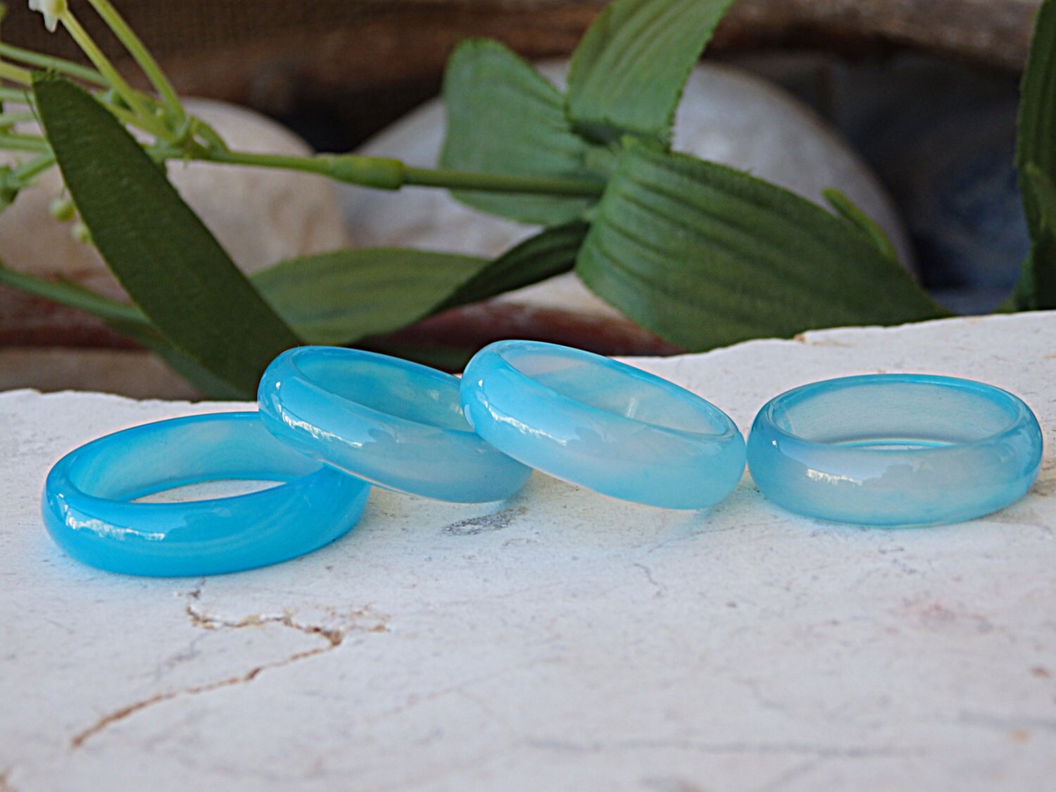 Blue agate banded Ring. Agate stone band ring Stacking Rings | Etsy