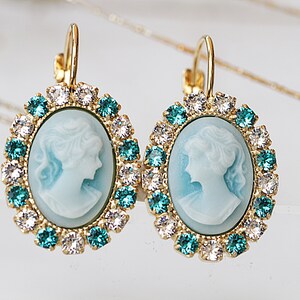 Blue Cameo Jewelry Set, Rhinestone Necklace Earrings, Bridal Bridesmaid ...