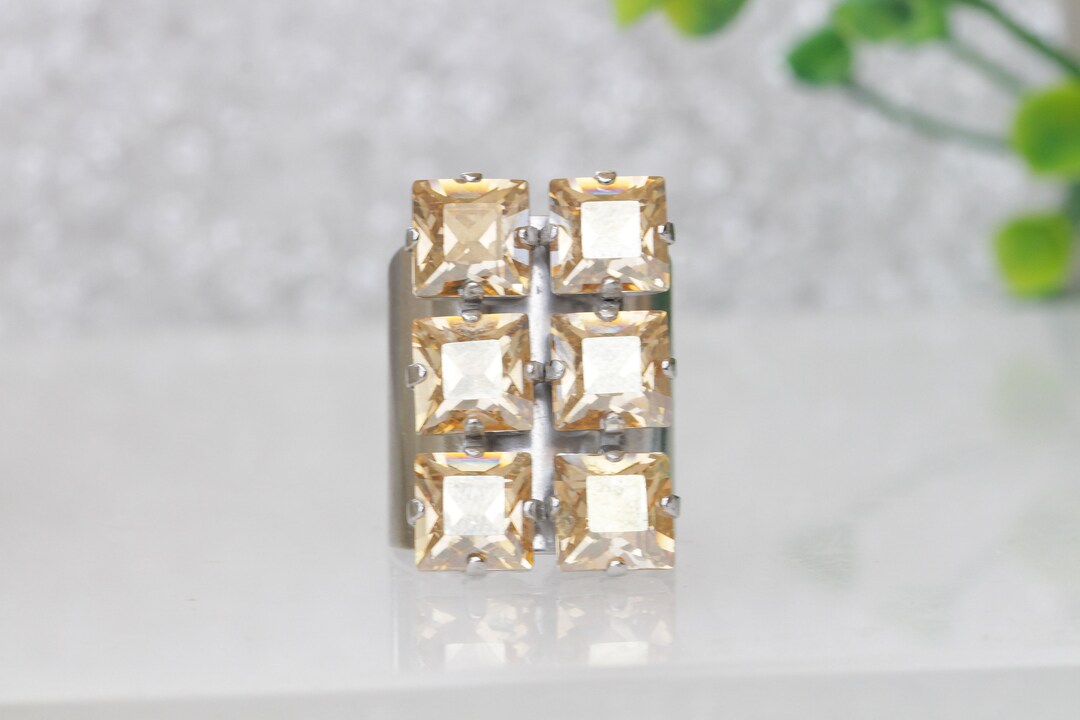 CHAMPAGNE BIG RING, Cocktail Ring, Topaz Art Deco Ring, Adjustable Ring ...