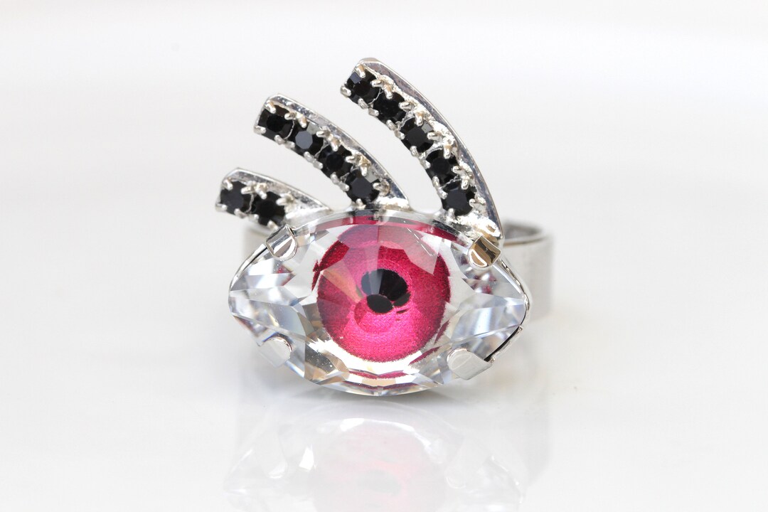 EVIL Eye Ring, Red Eye Ring, Crystals Ring, Red Black Ring, Trending ...