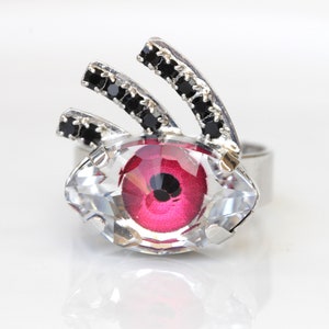 EVIL Eye Ring, Red Eye Ring, Crystals Ring, Red Black Ring, Trending ...