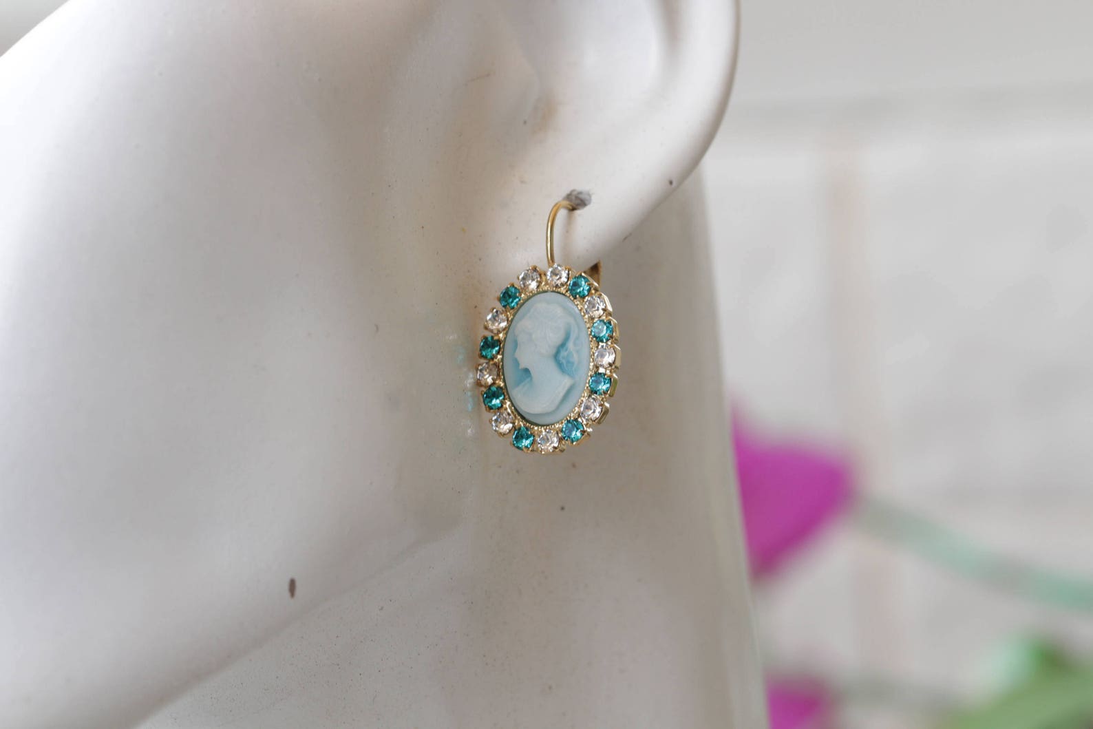 BRIDESMAID SET Blue White Cameo Set Earring Necklace Set | Etsy