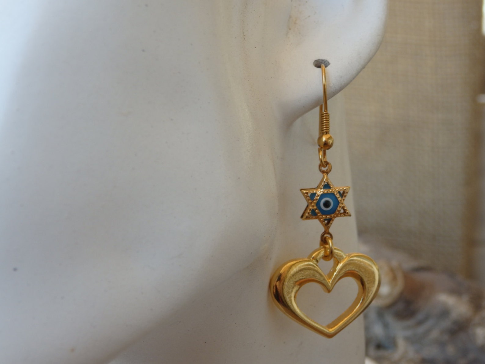 Evil Eye Star of David Earrings. Jewish Charm Jewelry. Heart - Etsy