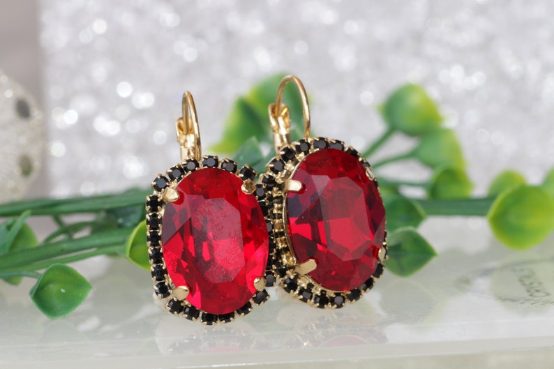 Ruby Red Crystal Drop Earrings, Valentine's Day Gift - Etsy