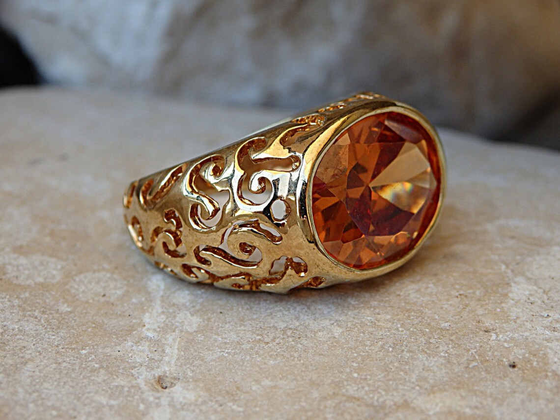 Gold Filled Ring Tangerine Gemstone Ring Orange Stone Ring | Etsy