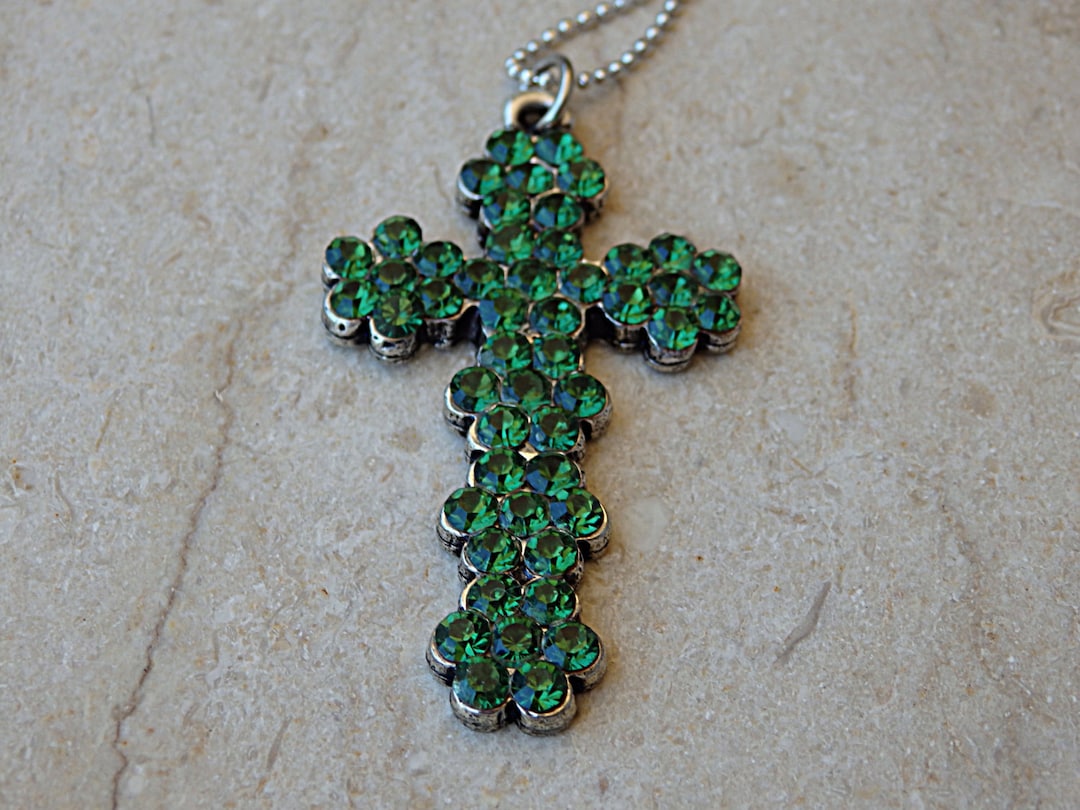 Cross Necklace. Cross Pendant. Green Cross Necklace. Charm Pendant ...