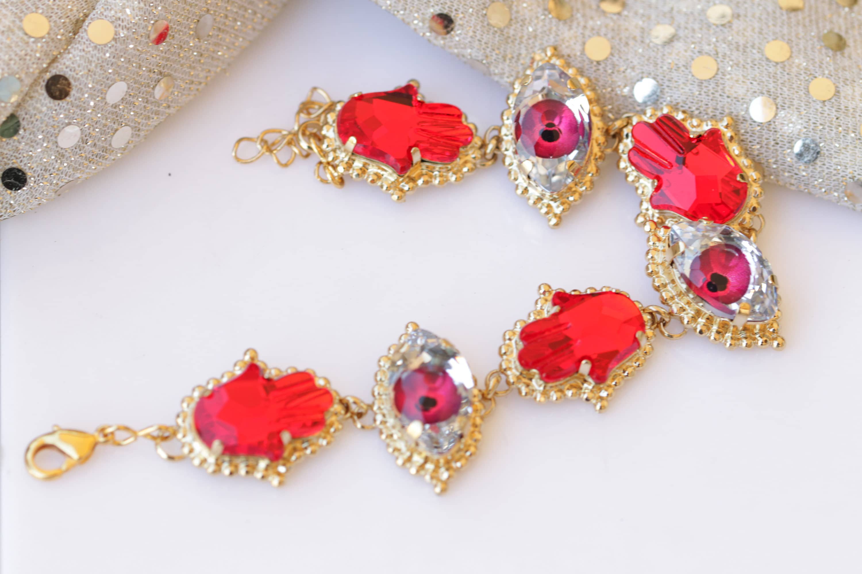 Red Crystal Hamsa Bracelet, Turkish Eye, Good Luck Bracelet - Etsy