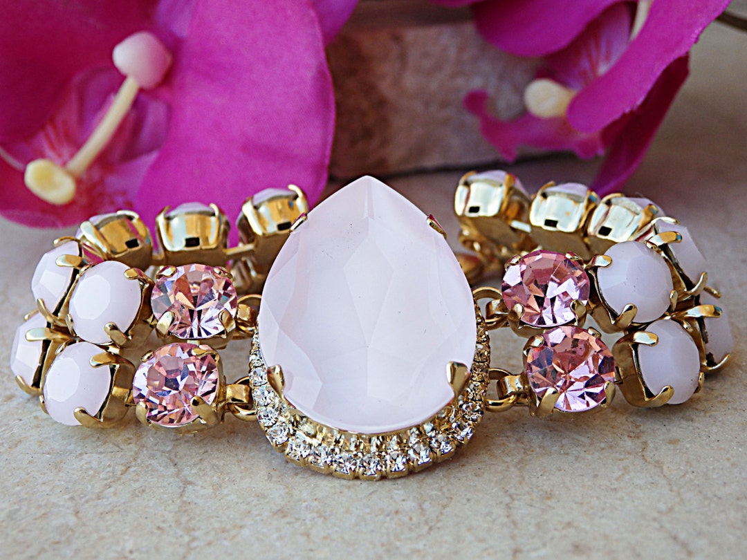 Pink Bracelet,rose Quartz Bracelet,gold Bridal Gift,bridal Pink ...