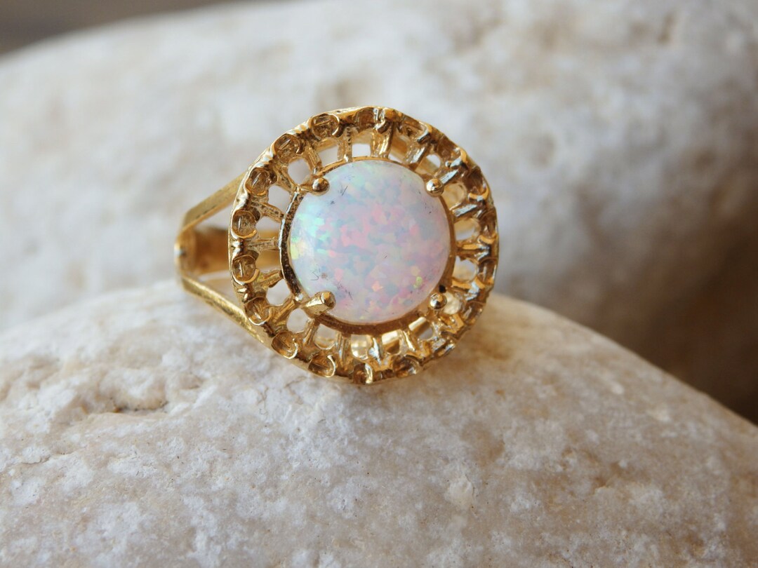 Opal Ring, White Opal Ring, Fire Opal Ring, Gold Ring, Round Gemstone ...