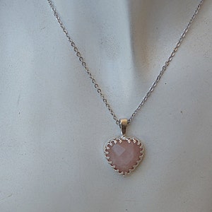 Rose Quartz Heart Necklace, Sterling Silver Heart Shaped Pendant, Heart ...