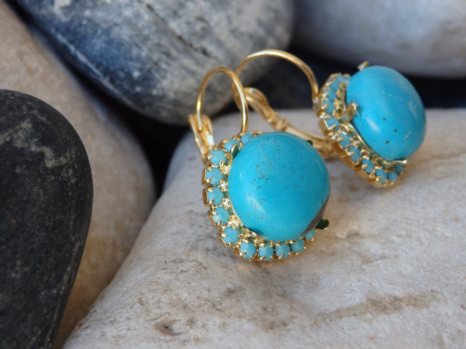 Gold Turquoise Drop Earrings Turquoise Jewelry Blue - Etsy