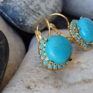Gold Turquoise Drop Earrings, December Birthstone, Blue Gemstone ...