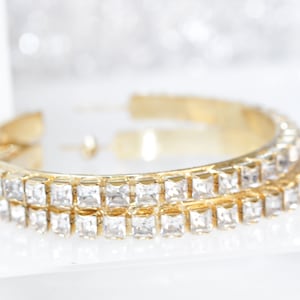 CLEAR HOOP EARRINGS, Extra Large Rhinestone Earrings, Gold Plated ...