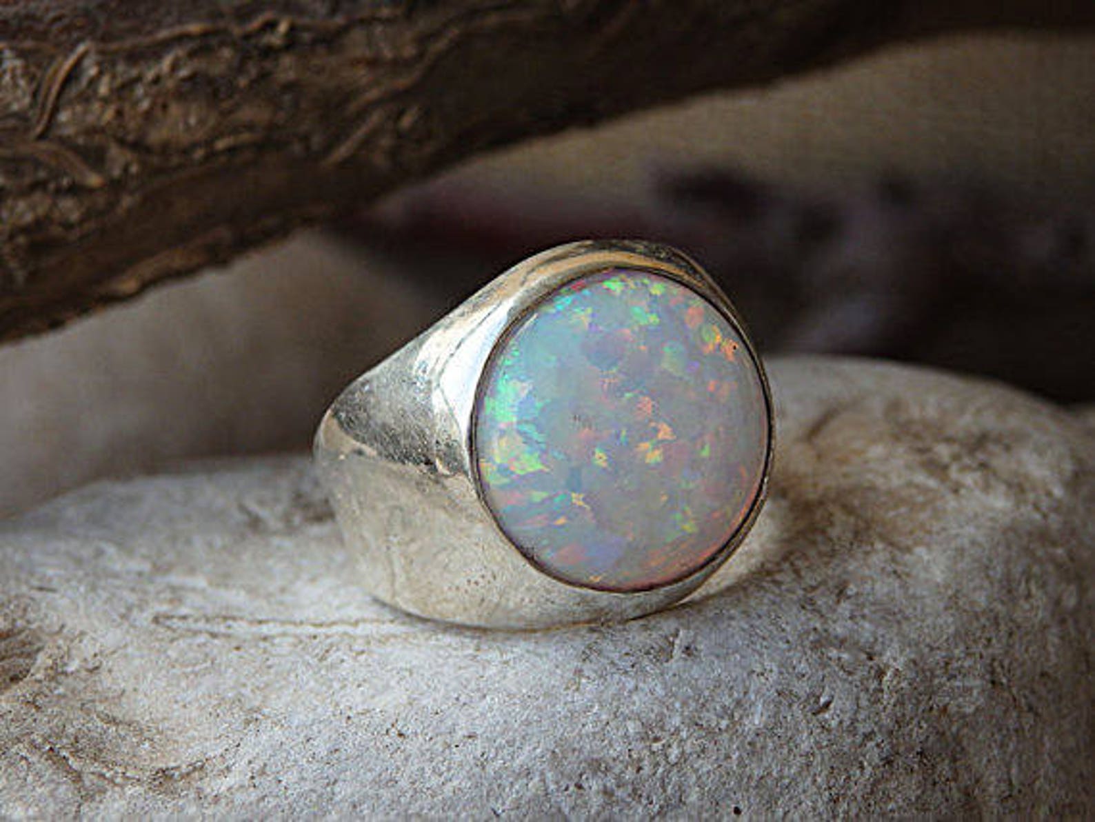OPAL SIGNET RING Blue Opal Ring Chunky Ring Gift for Her | Etsy