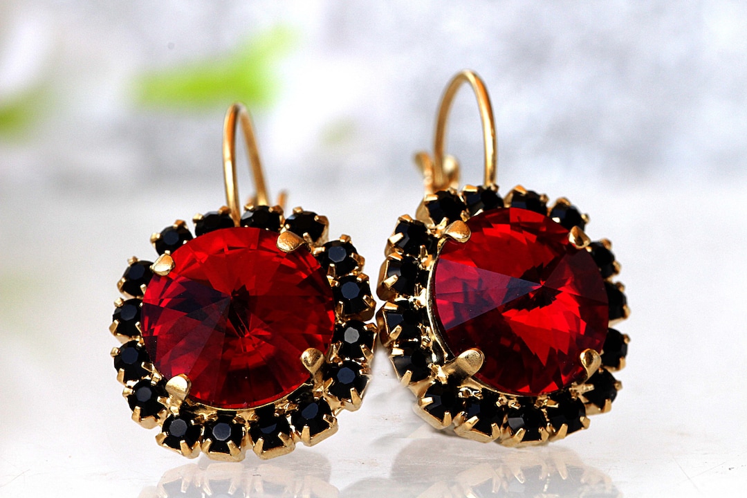 RED GARNET EARRINGS, Red Earrings, Dark Red Earrings, Crystal ...