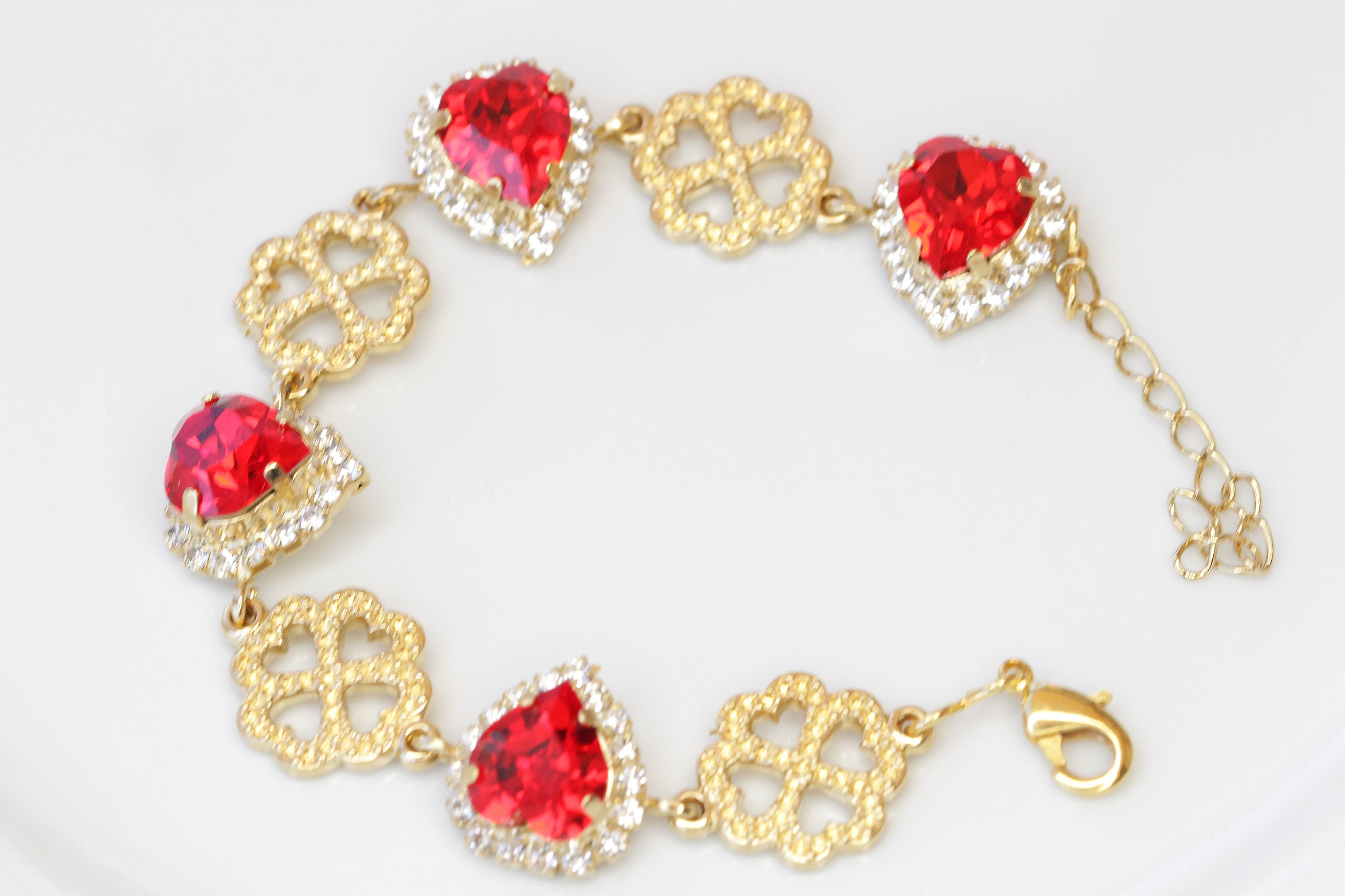 RED HEART BRACELET Red Ruby Bridal Bracelet Heart Bracelet - Etsy UK
