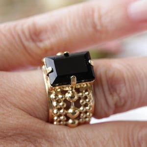BLACK COCKTAIL RING, Unique Ring, Rectangular Ring, Art Deco Ring, Big ...