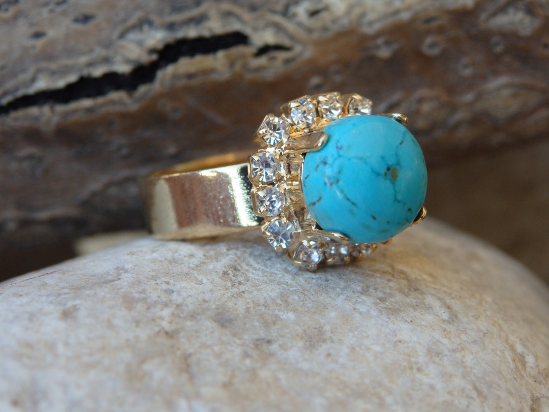 Gold Turquoise Stone Ring, Genuine Turquoise Ring, BLUE STONE Ring ...