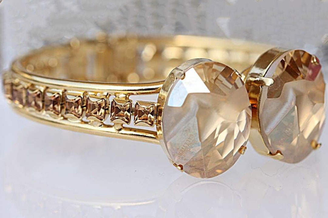 Gold Champagne Crystal Bracelet, Bridal Jewelry - Etsy