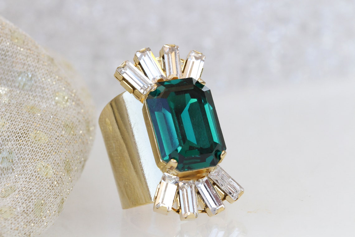 Emerald STATEMENT RING Cocktail Emerald Ring Emerald Crystal - Etsy