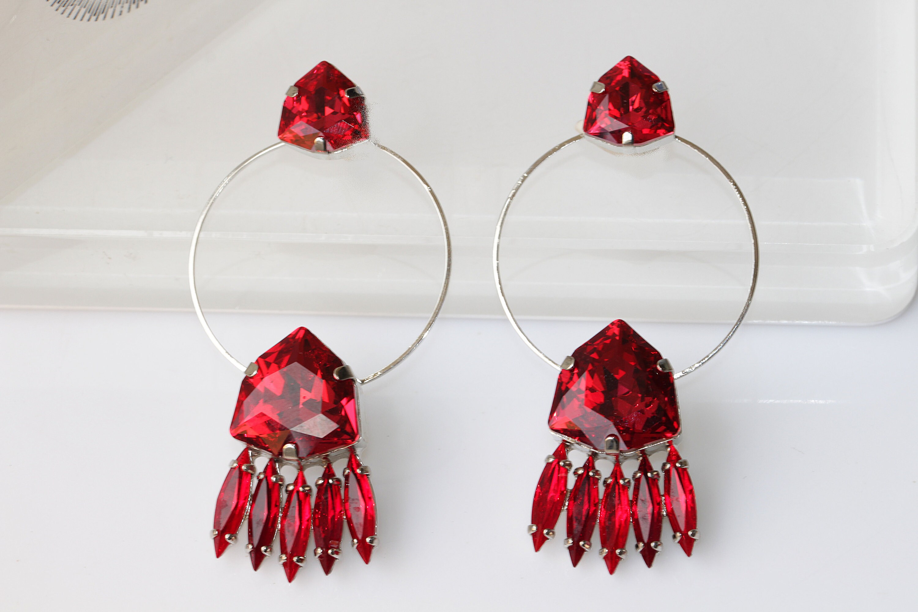DEEP RED HOOPS Earrings Long Bridal Earrings Statement - Etsy 日本