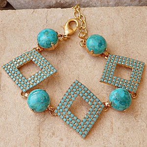 Turquoise Bracelet, Genuine Turquoise Jewelry, Rhombus Bracelet ...