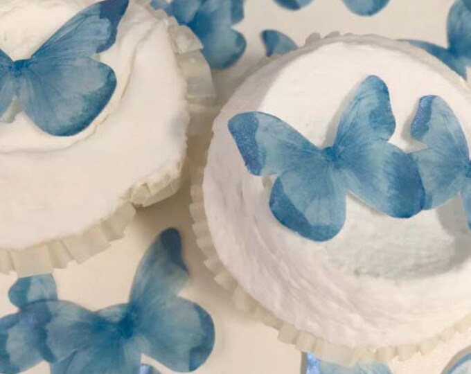 15 Blue and Shiny Blue Wafer Paper Edible Butterflies for Birthday and ...
