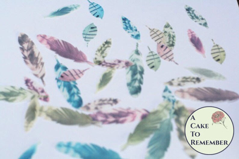 35 Small Edible Feathers Blue Pink and Yellow Wafer Paper | Etsy