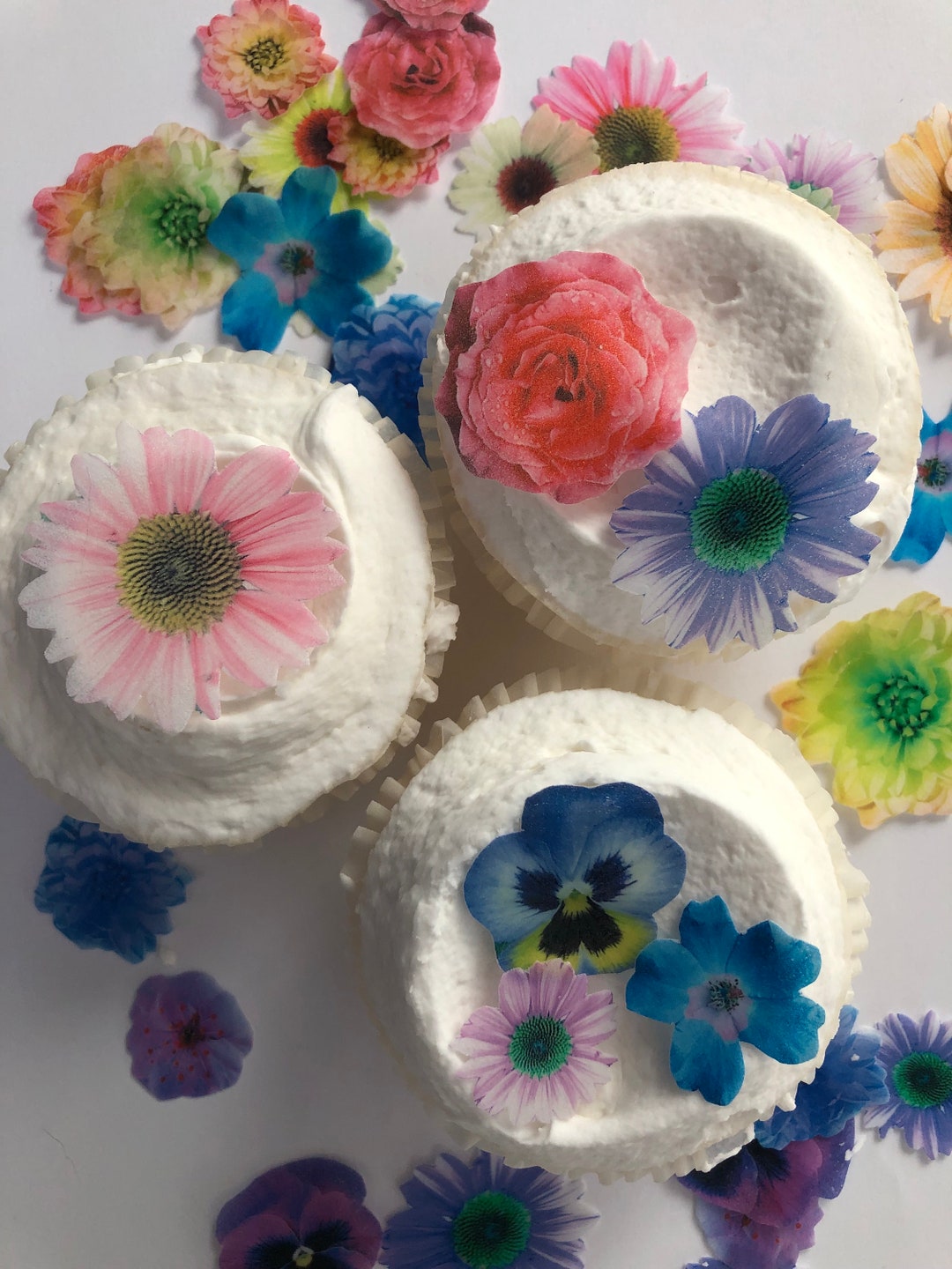 36 Wafer Paper Rainbow Edible Flowers in Assorted Sizes. Wafer Paper ...