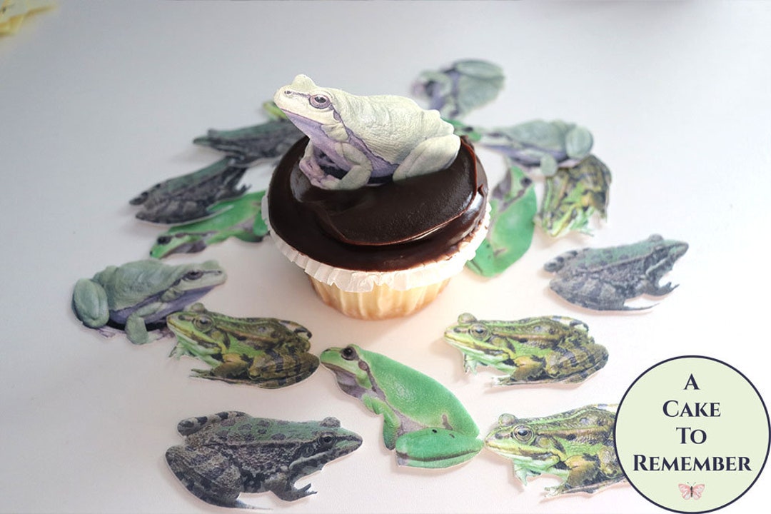 16 Frog Cupcake Toppers, Realistic Printed Frogs on Edible Wafer Card ...