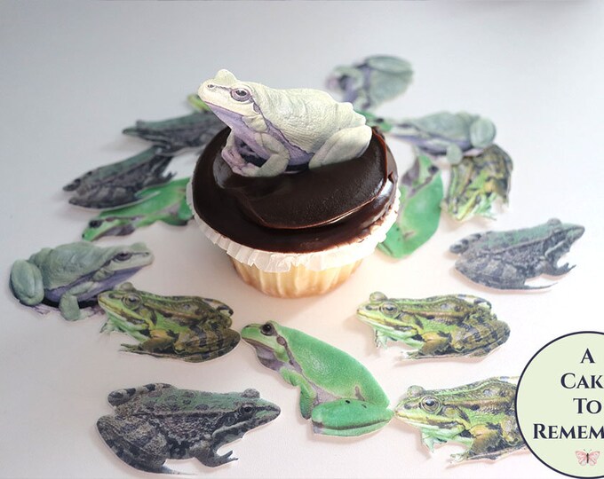 12 Frog Cupcake Toppers, Realistic Printed Frogs on Edible Wafer Card ...