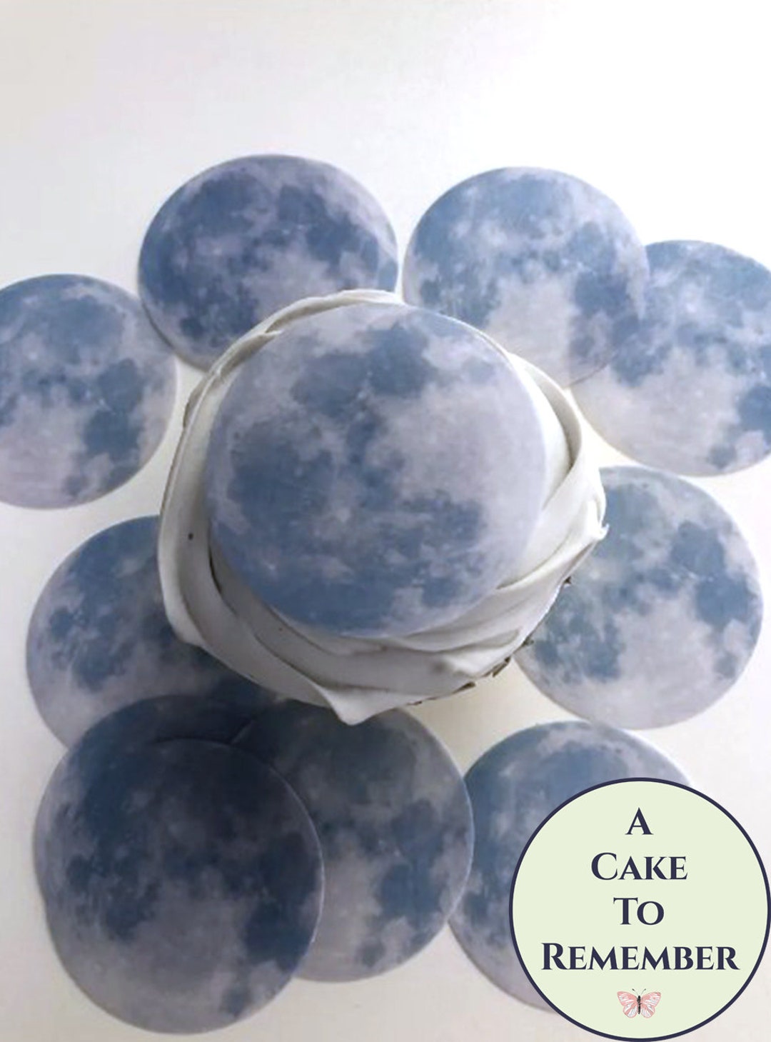 12 Precut Edible Full Moon Cupcake Toppers. Wafer Paper Outer Space or ...