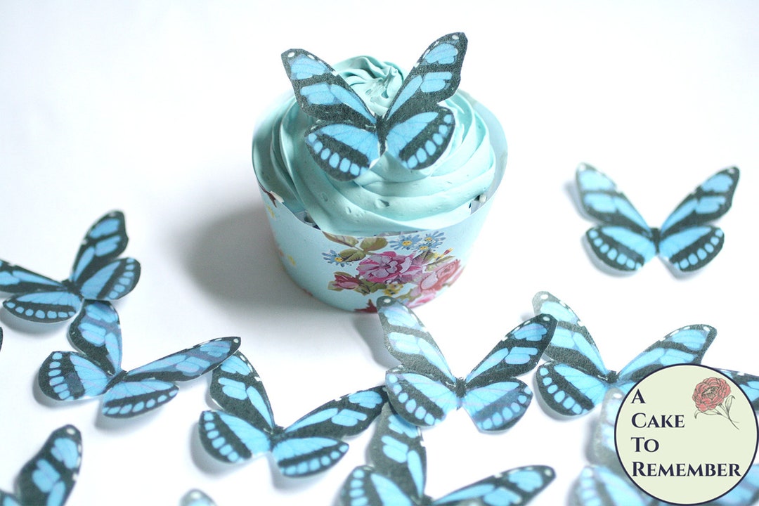 Ships Fast 15 2 Wide Sky Blue Edible Butterfly Cupcake Toppers ...