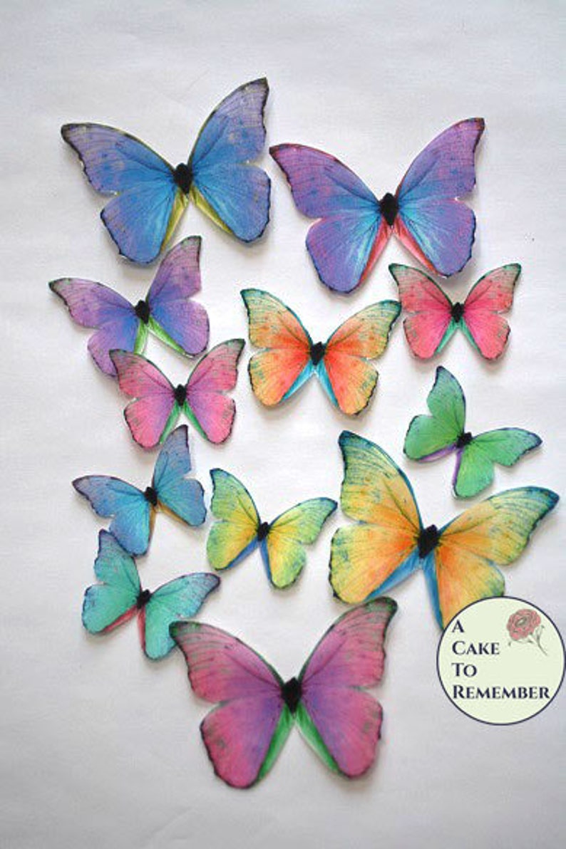Rainbow Edible Butterfly Cake Toppers 12 Wafer Paper Etsy