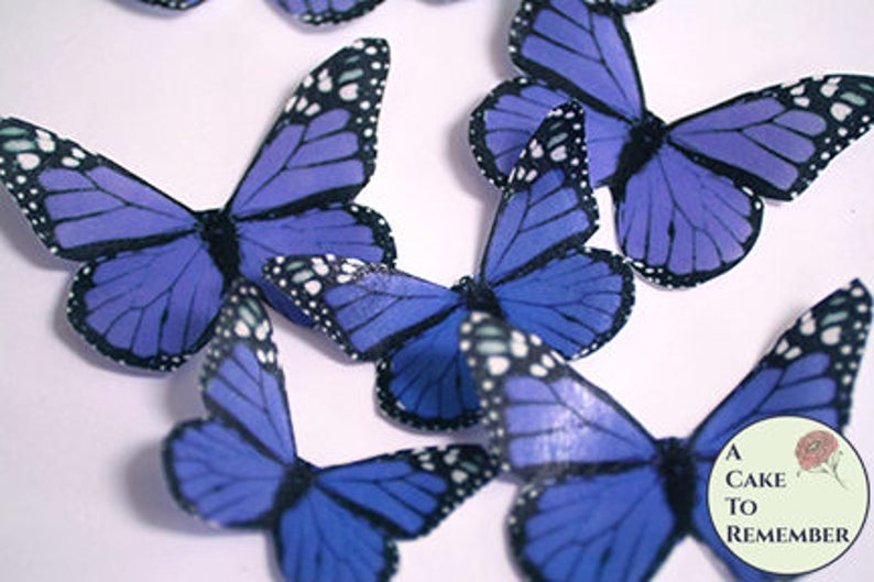 Blue Edible Butterflies 12 Wafer Paper Monarch Butterflies Etsy