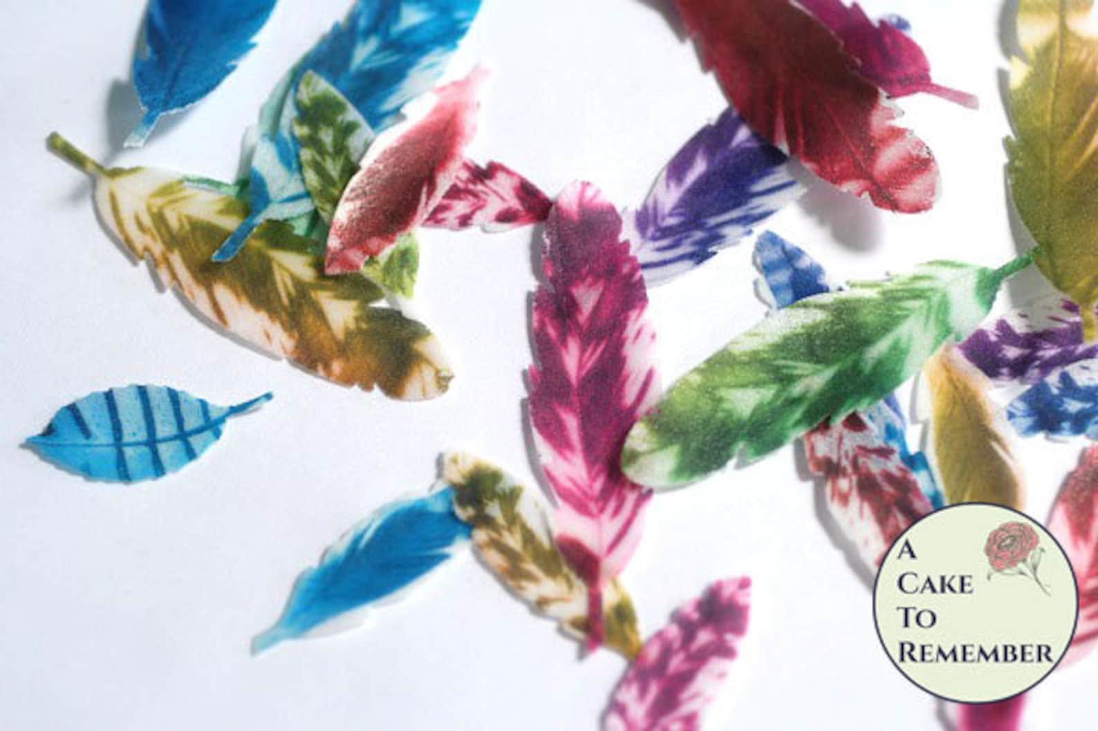35 small edible feathers rainbow colors. Wafer paper feathers | Etsy