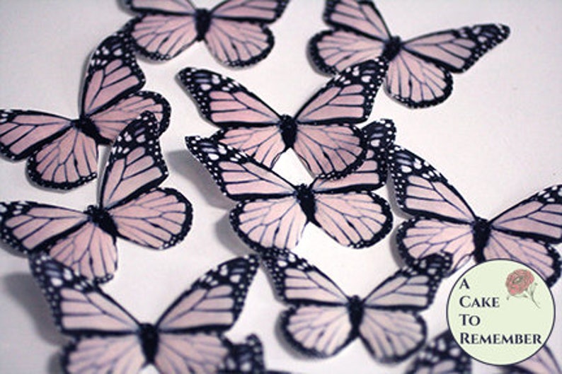 Blush Pink Edible Butterflies 12 Wafer Paper Monarch Etsy