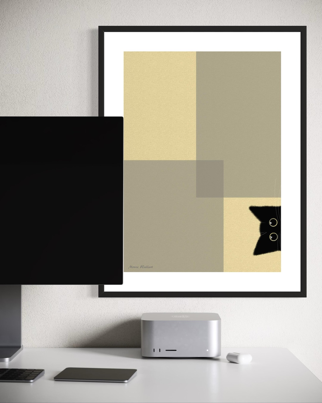 Minimalist Cat Art Print: Geometric Black Cat Illustration (digital ...